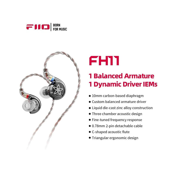 Audífonos Híbridos Hi-Res con Drivers de Carbón FiiO FH11 - Black – Audiofilia.com